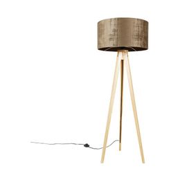 Qazqa Stehlampe Holz mit Stoffschirm braun 50 cm - Tripod Classic - Braun
