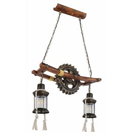 etc-shop Steampunk Lampe Hängelampe Vintage Industrial Pendelleuchte Holz Metall, Laternen Zahnrad, Glas, messing, 2x E27, LxBxH 62x20x110 cm