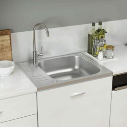 Bonnevie - Küchenspüle Waschbecken Einzelbecken - mit Abtropfset Silbern 500x600x155 mm Edelstahl BV436037