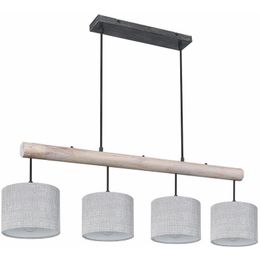 etc-shop Hänge Lampe Decken Wohn Zimmer Leuchte Holz Textil Pendel Flur Beleuchtung grau im Set inkl. led Leuchtmittel