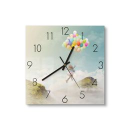 DEQORI Wanduhr 'Mädchen an Luftballons' (Glas Glasuhr modern Wand Uhr Design Küchenuhr)