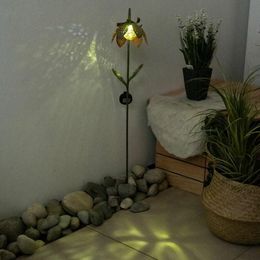 etc-shop Led Außen Solar Steck Leuchte Blume Crackle-Glas Kugel Lampe Garten Strahler gold-grün Erdspieß