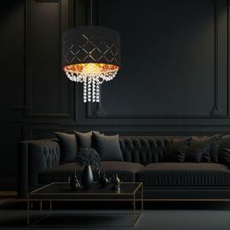etc-shop - Pendelleuchte Hängelampe Deckenleuchte Stoff Wohnzimmer hängend mit Kristallbehang, Lichteffekt Samt schwarz, gold, 1x E27, DxH 35 x 150 cm