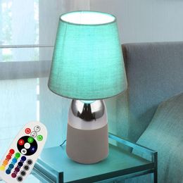 etc-shop Touch Tisch Leuchte FERNBEDIENUNG Textil Chrom Lampe DIMMBAR im Set inkl. RGB LED Leuchtmittel