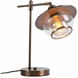 etc-shop Tischlampe Tischleuchte Schreibtischlampe Wohnzimmerleuchte Leseleuchte, Metall bronzefarben Glasschirm, E27, h 42 cm