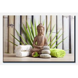 wandmotiv24 Leinwandbild Buddha und sauna Wellness