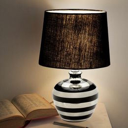 etc-shop Design Tisch Lampe Keramik Wohn Zimmer Textil Leuchte schwarz silber im Set inkl. led Leuchtmittel