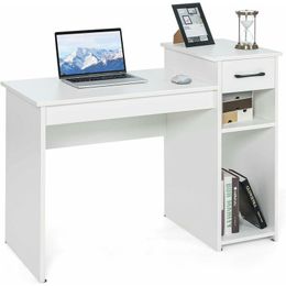 Schreibtisch mit Schublade und offenen Regalen, Computertisch Holz, Arbeitstisch Bürotisch PC-Tisch für kleine Räume, 104 x 50 x 82 cm, Weiß - Costway