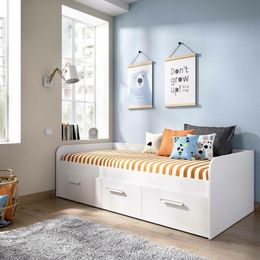 Kinderbett Adamello, Bettkasten für Schlafzimmer, Struktur für Einzelbett mit 3 Schubladen, 194 x 97 x 60 cm, Weiß - Dmora
