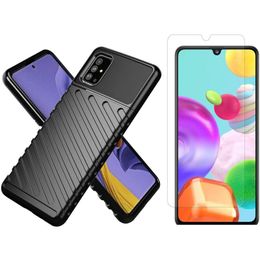 MARKENLOS Cofi1453® Hybrid Armor Etui SchutzHülle Thunder Case + 9H Schutzglas Cover Handyhülle Matt Hülle Robust Rutschfest kompatibel mit Samsung Galaxy M21