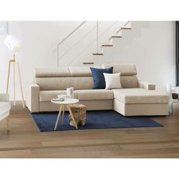 TALAMO ITALIA Schlafsofa Alceste, Ecksofa, 100% Made in Italy, Sofa mit Drehöffnung, mit rechter Containerhalbinsel, mit schmalen Armlehnen, Cm 260x95h85, Beige