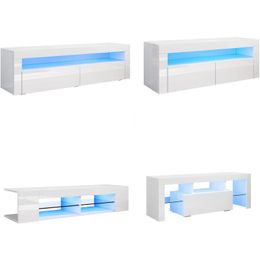 Sonni - tv Board Weiß mit led Beleuchtung tv Schrank Hochglanz Lowboard 135 x 39 x 30 cm mit Glasböden