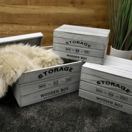 BURI - Set 3 Stück Kisten Deckel Holz Tragetaschen Körbe Aufbewahrung Dekoration Innen