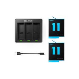 TELESIN 3-slot charger + 2 batteries for GoPro Hero 12 / Hero 11 / Hero 10 / Hero 9