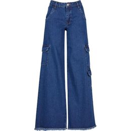 Urban Classics Funktionshose Ladies Mid Waist Cargo Denim Pants Damen Jeans