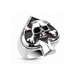 Taffstyle Fingerring Herren Ring Edelstahl Poliert Totenkopf Pik Ass