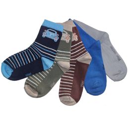 WERI SPEZIALS Strumpfhersteller GmbH Basicsocken Kinder Socken 5-er Pack für Jungs >>Autos und Ringel<< aus Baumwolle (Set) 5er-Pack