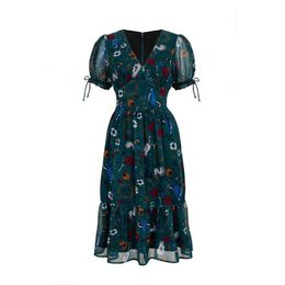 Hell Bunny A-Linien-Kleid Sianna Midi Dress Teal Vintage Retro Blumen Druck