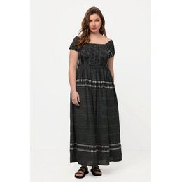 Ulla Popken Sommerkleid Smok-Maxikleid Streifen A-Linie Carree-Ausschnitt