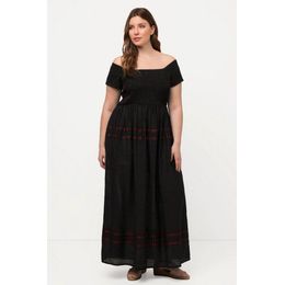 Ulla Popken Sommerkleid Smok-Maxikleid Streifen A-Linie Carree-Ausschnitt