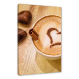 Pixxprint Leinwandbild Kaffee Herz aus Schaum Cappucino