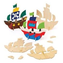 6 x Piratenschiffe aus Holz zum Aufstellen