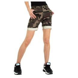 Ital-Design Shorts Damen Freizeit Camouflage Stretch Shorts in Grün