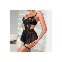 AUKUU Set: Corsage BH Set Unterwäsche Sexy Damen Spitzen Mesh Nachthemd Homewear Set