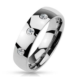 BUNGSA Fingerring Ring drei gefasste Kristalle Silber aus Edelstahl Unisex (Ring