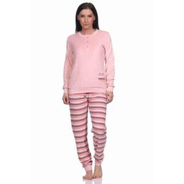 Normann Pyjama Wunderschöner Damen Frottee Schlafanzug mit Bündchen und Herz-Motiv