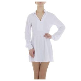 Ital-Design Minikleid Damen Party & Clubwear Chiffon Crinkle-Optik Blusenkleid in Weiß