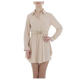 Ital-Design Tunikakleid Damen Party & Clubwear Kette Chiffon Crinkle-Optik Kleid in Creme