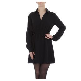 Ital-Design Minikleid Damen Party & Clubwear Chiffon Crinkle-Optik Blusenkleid in Schwarz