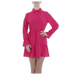 Ital-Design Minikleid Damen Party & Clubwear (85764930) Volants Chiffon Crinkle-Optik Blusenkleid in Pink