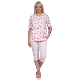 Normann Pyjama Damen kurzarm Capri Schlafanzug in Herz Optik