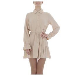 Ital-Design Minikleid Damen Party & Clubwear (85764935) Volants Chiffon Crinkle-Optik Blusenkleid in Beige