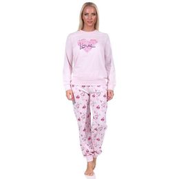 Normann Pyjama Damen Schlafanzug mit Bündchen in Herz Motiv Optik-auch in Übergrößen