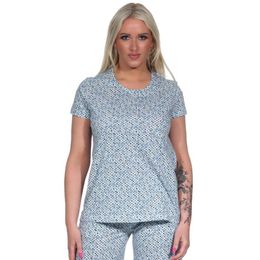 Normann Relaxanzug Damen kurzarm Pyjama Oberteil Shirt Mix & Match in Herz Tupfen Optik