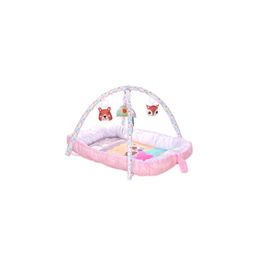 Lorelli Spielbogen Krabbeldecke Nest 2 in 1 Babynest hängende Stofftiere Spiegel rosa