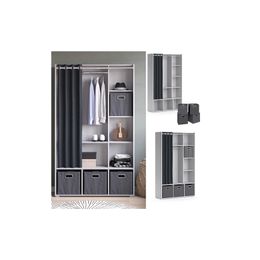 VICCO Kleiderschrank Schlafzimmerschrank Garderobe Luigi Hellgrau Faltbox 106 x 178 cm modern Schrankregal Organizer Vorhang Kleiderstange Fächer Aufbewahrung Ablage