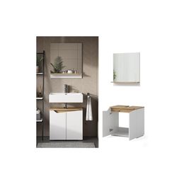 VICCO Badmöbel-Set Marelle Weiß Artisan moderne Serie Badezimmer dekorative Front Waschtischunterschrank Badspiegel