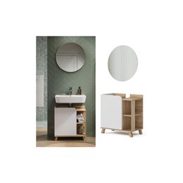 VICCO Badmöbel-Set Karen, Sonoma Weiß, moderne Badezimmerserie, 2 Farben, Waschtischunterschrank, Badspiegel