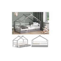 VICCO VitaliSpa Kinderbett Hausbett Einzelbett Design Weiß Grau modern 90x200 cm Kinderzimmer Bett Massivholz Lattenrost Schublade Rausfallschutz Schubladenbett