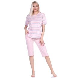 Normann Pyjama Damen Schlafanzug kurzarm Pyjama mit Caprihose