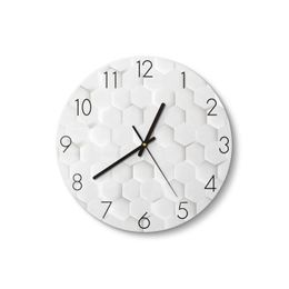 DEQORI Wanduhr 'Weiße 3D-Waben' (Glas Glasuhr modern Wand Uhr Design Küchenuhr)