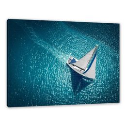 Pixxprint Leinwandbild Einsames Segelboot auf dem Meer