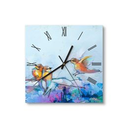 DEQORI Wanduhr 'Vier Vögel auf Ast' (Glas Glasuhr modern Wand Uhr Design Küchenuhr)