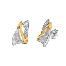 Paar Ohrstecker Vivance "925-Sterling Silber rhodiniert teilweise vergoldet mit Zirkonia" Ohrringe Gr. ONE-SIZE, Silber 925 (Sterlingsilber), gelb (gelb, weiß) Damen Ohrstecker