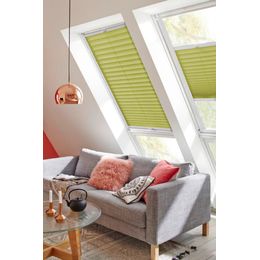 Dachfensterplissee SUNLINES "Classic Style Crepe" Plissees Gr. 122 cm, zweiseitig verschiebbar, 97 cm, grün (limette, weiß) Dachfensterplissees mit Führungsschienen