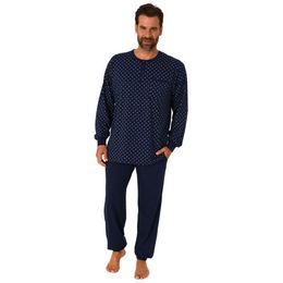 Normann Pyjama Herren langarm Schlafanzug mit Bündchen und Knopfleiste am Hals
